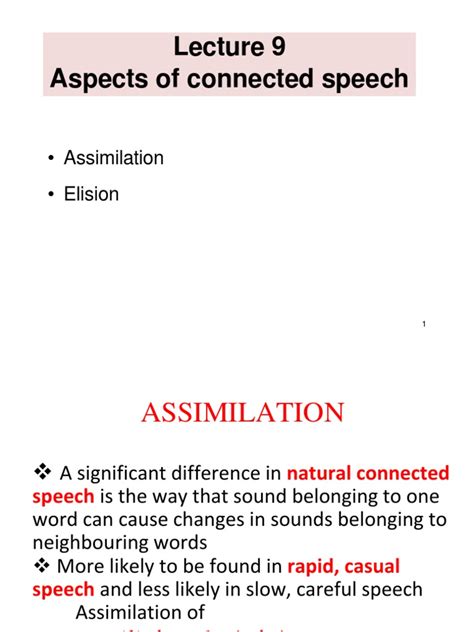Lecture 9 Aspect Of Connected Speech Assimilation Elision Pdf