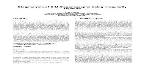 Steganalysis Of Qim Steganography Using Irregularity Measure Pdf