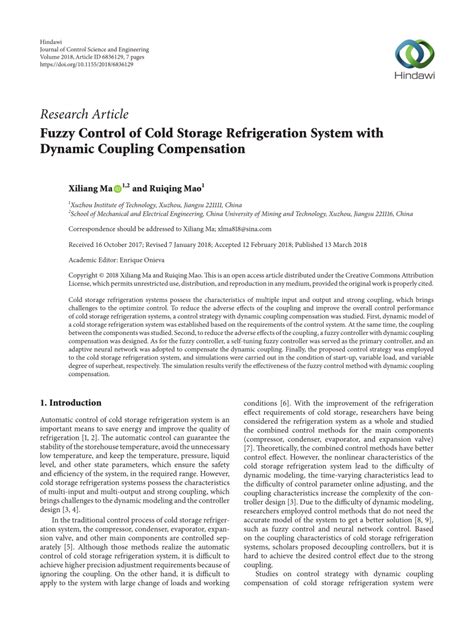 Pdf Fuzzy Control Of Cold Storage Refrigeration System With Dynamic