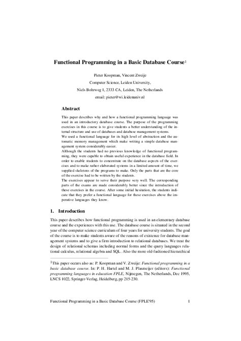 pdf functional programming in a basic database course