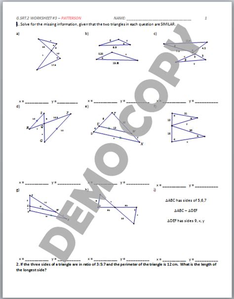 G Co A 2 Worksheet 1 Answers Geometry Common Core Common Core Worksheets