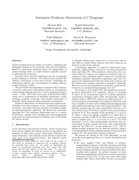 Pdf Automatic Predicate Abstraction Of C Programs