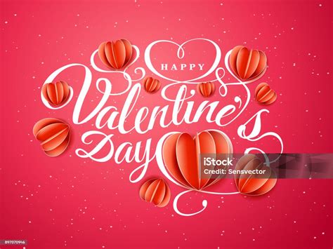 해피 발렌타인 데 이의 하루입니다 빨간색 배경에 고립 된 빨간 종이 마음으로 글꼴 구성 아름 다운 휴일 낭만적인 그림을 벡터