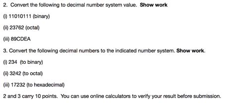 Solved Convert The Following To Decimal Number System Chegg