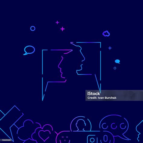 대화 인간의 얼굴 벡터 라인 아이콘 어두운 파란색 배경에 그림 관련 된 아래쪽 테두리 개성 개념에 대한 스톡 벡터 아트 및 기타 이미지 개성 개념 규모 그래픽 사용자