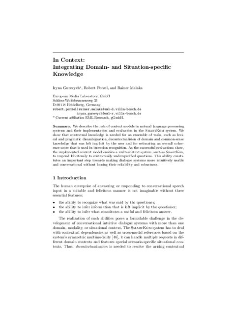 Pdf In Context Integrating Domain And Situation Specific Knowledge