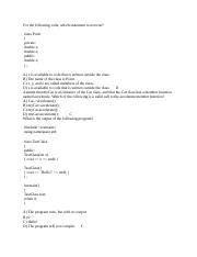 Cs Quiz Docx For The Following Code Which Statement Is Not True Class Point Private
