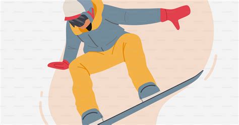 겨울 활동과 극한의 야외 스노보드 스포츠 따뜻한 스포츠 의상을 입은 젊은 여성이 스노보드로 점프 스턴트를 하고 있다 스포츠우먼 훈련 또는 휴식 만화 벡터 일러스트레이션