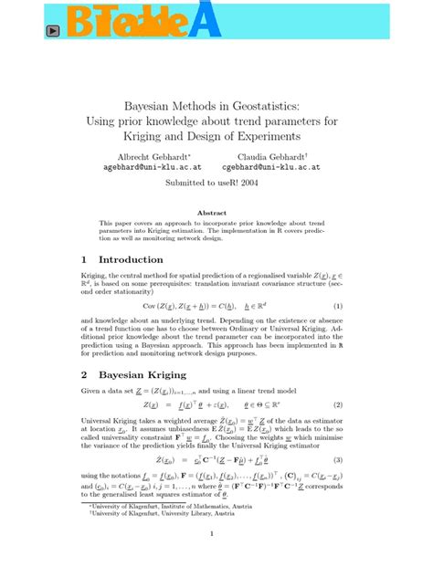 Gebhardtgebhardt Bayesian Methods In Geostatistics Pdf Bias Of An