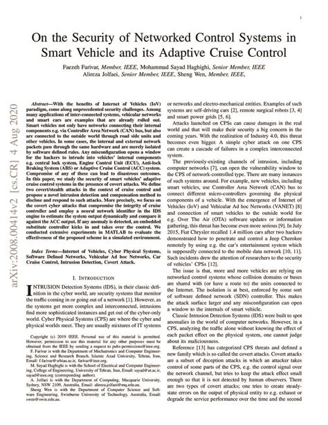 On The Security Of Networked Control Systems In Smart Vehicle And Its