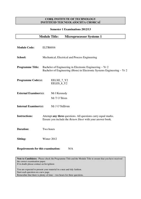 Trace Table Microprocessor Systems Exam Exams Microprocessors