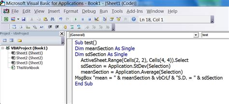 การหาค่า Mean และ S D ในบริเวณที่เลือก ด้วย Excel Vba