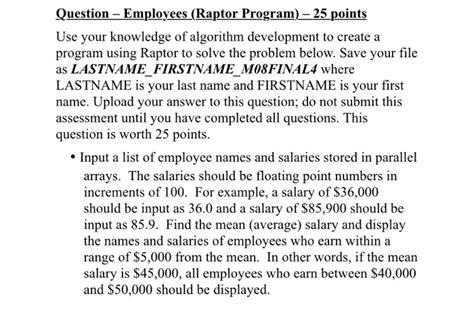 Solved Question Employees Raptor Program 25 Points Use