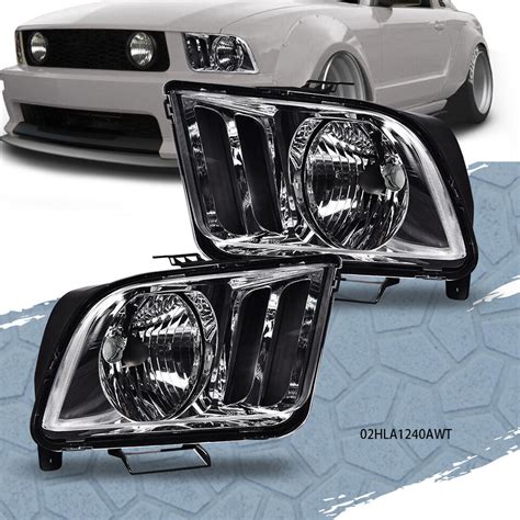 Lh Rh Headlight Head Lamps Fit For 2005 2009 Ford Mustang Clearblack
