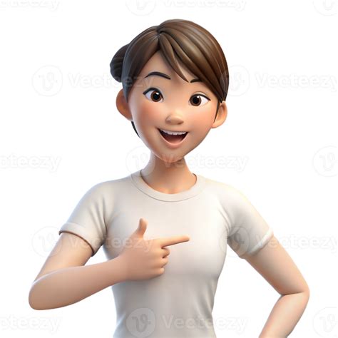 Animated 3d Young Girl With Short Brown Hair Pointing At Herself