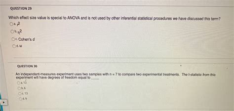 Solved Question 29 Which Effect Size Value Is Special To