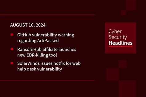 GitHub Artifact Warning RansomHub EDR Killer SolarWinds Hotfix