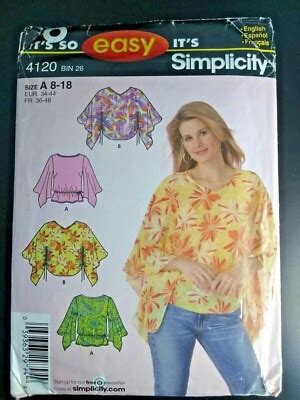 Simplicity 4120 Misses Top Poncho 8 18 Sewing Pattern Size 12 Cut Ebay
