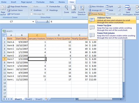 Microsoft Excel 2010 How To Show The Top Row While I M In Row Number 100 Super User