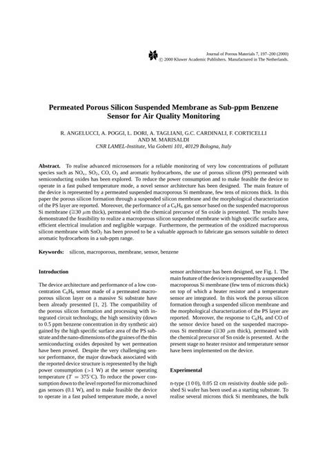 Pdf Permeated Porous Silicon Suspended Membrane As Sub Ppm Benzene