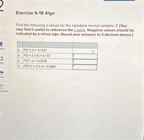 Solved Exercise AlgoFind The Following Z Values For Chegg