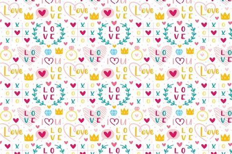 세인트 발렌타인 데이 사랑 심장 반지 왕관 관계 감정 열정 패턴 질감 배경 프리미엄 벡터