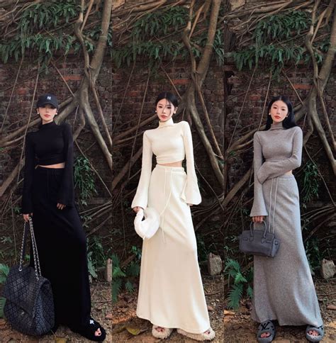 세트구성3colors 케빈 폴라 긴팔 크롭 티셔츠 밴딩 하이웨스트 A라인 롱 스커트 꾸안꾸 데일리 페미닌 여리 슬림핏 투피스