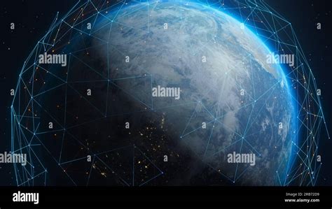 Illustration Animated Digital Grid And Lines Over Earth Globe 3d