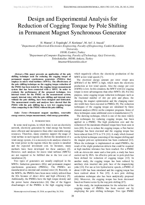 Pdf Design And Experimental Analysis For Reduction Of Cogging Torque