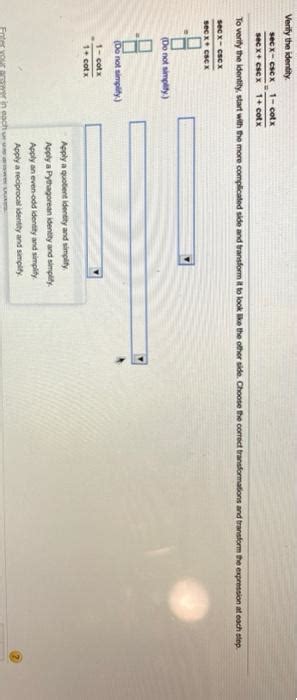 Solved O Verify The Identity Sex CCX 1 Cot Sex CNCX 1 Cotx Chegg Com