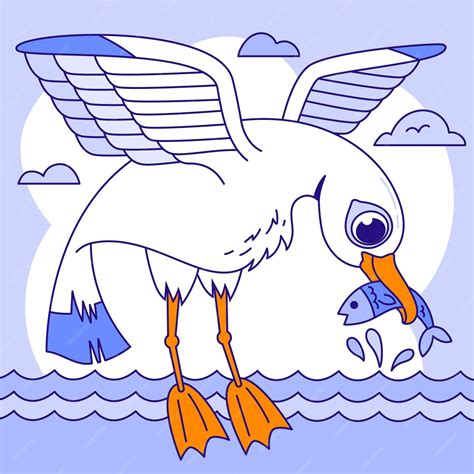 손으로 그린 만화 갈매기 그림 무료 벡터
