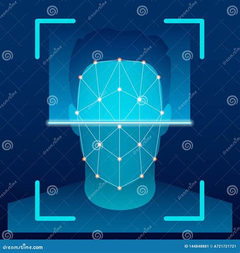 Biometric Face Identification Vector Human Face With Polygons And Points Safety Scan