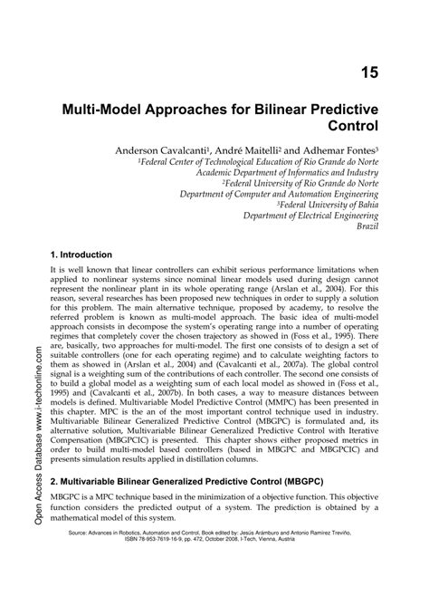 Pdf Multi Model Approaches For Bilinear Predictive Control