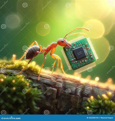 A Hyper Realistic Digital Artwork Of An Ant Carrying A Microchip Stock Illustration