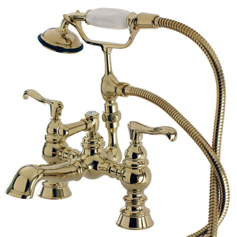 Kingston Polished Brass Deck Mount Clawfoot Tub Faucet W Hand Shower C