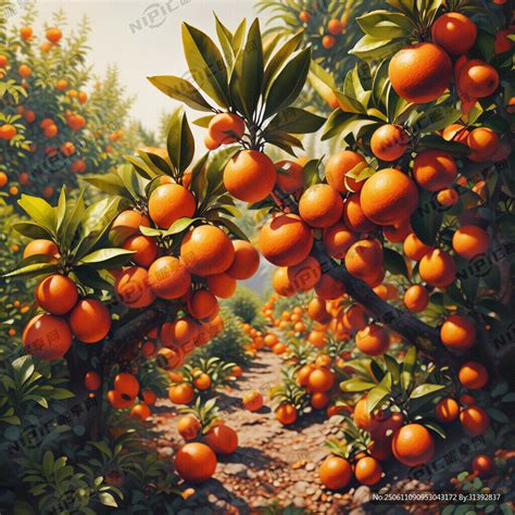 Ai创作图柑橘树的果实通红 树叶绿油油 根系发达 昵图网