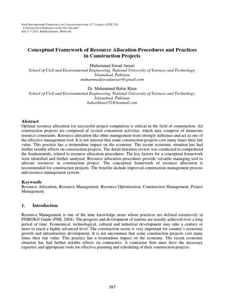 Conceptual Framework Of Resource Allocation Procedures And Practices In