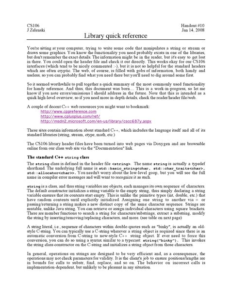Library Quick Reference Programming Abstractions 10 Docsity