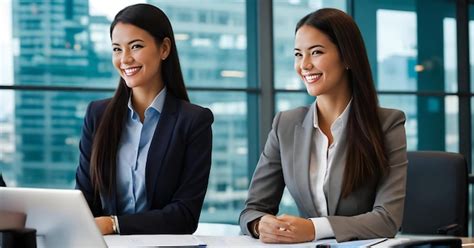 Premium Photo Two Corporate Business Girls Smiling Together Corporate