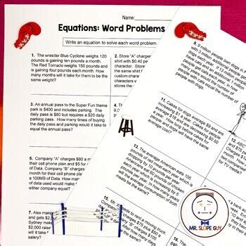 Equations With Variables On Both Sides Word Problems Worksheet By Mr Slope Guy