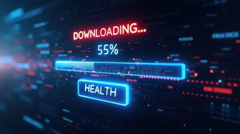 futuristic digital download screen with bold red downloading message