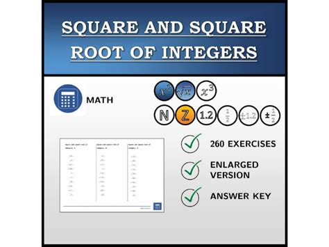 Square And Square Root Of Integers Printable Worksheet Teaching
