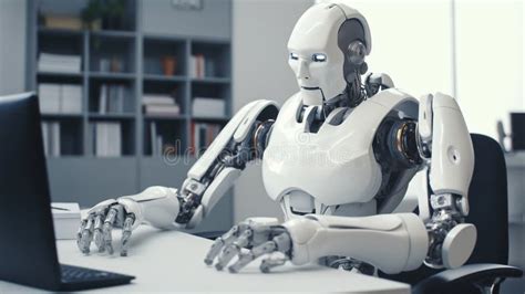 Blured Background Machine Ai Bot Working In The Office For Industrial Revolution And Automation