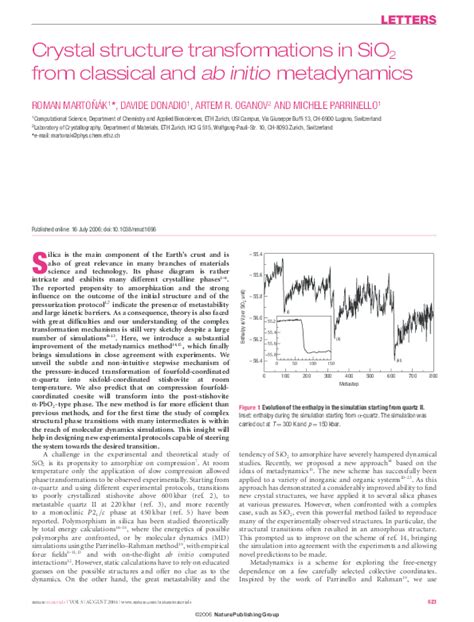 Pdf Crystal Structure Transformations In Sio2 From Classical And Ab