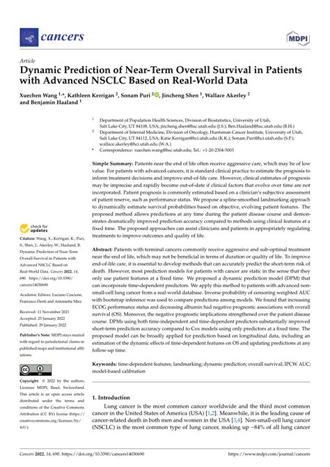 Pdf Dynamic Prediction Of Near Term Overall Survival In Patients With Advanced Nsclc Based On