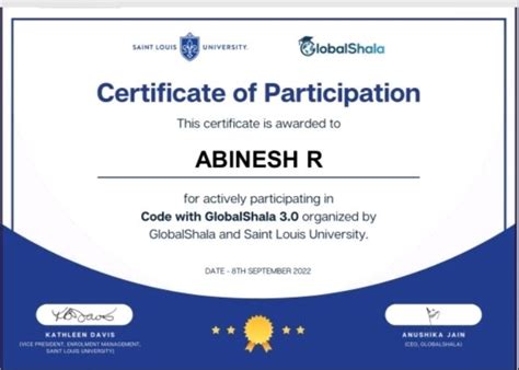 Abinesh R On Linkedin Attended Code With Globalshala Event