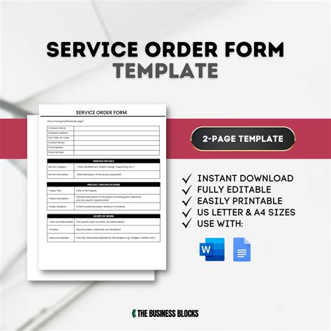 Service Order Form Template Order Form For Services Custom Service Order Form Service Request
