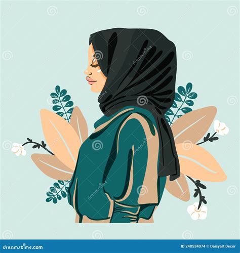 Cartoon Flat Portrait Of Beautiful Girl In Hijab Elegant Of A Young