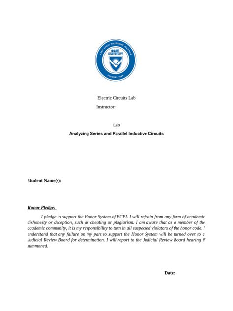 Lab Report Analyzing Series And Parallel Inductive Circuits Pdf