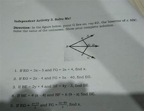 Solved Independent Activity 3 Solve Me Direction In The Figure Below Point G Lies On Ray Bd